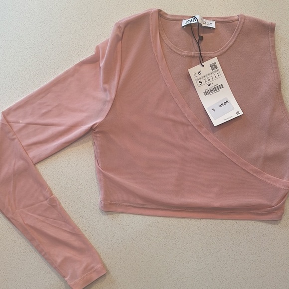 Zara | Tops | Zara Pink Crop Top With Mesh | Poshmark